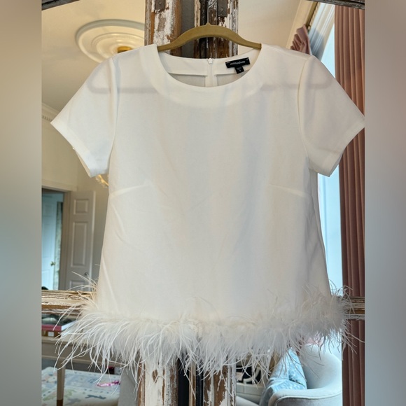 mittoshop | Tops | White Feather Trim Top | Poshmark